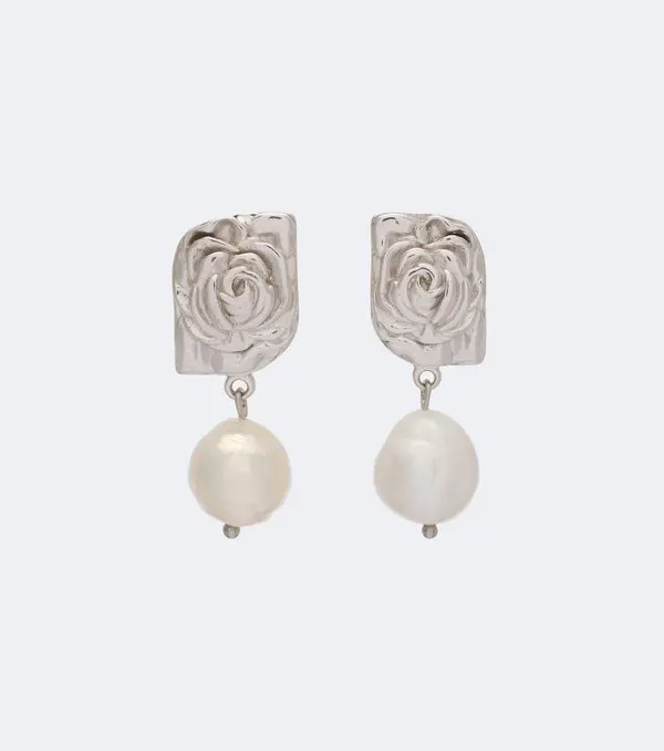 Magda Butrym Floral Faux Pearl Drop Earrings - Silver