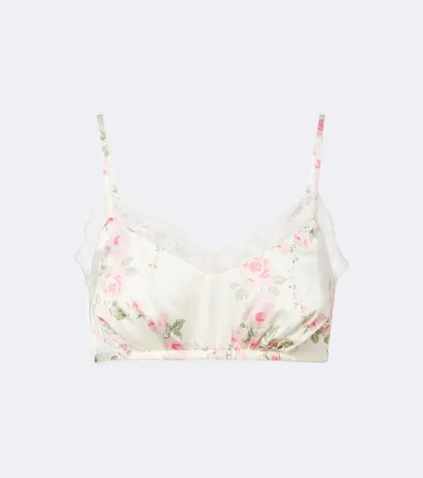 Simone Rocha Floral Lace-trimmed Satin Bralette - Multicoloured