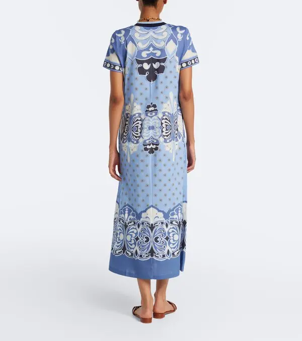La DoubleJ Sporty Swing Printed Cotton Jersey Midi Dress - Blue