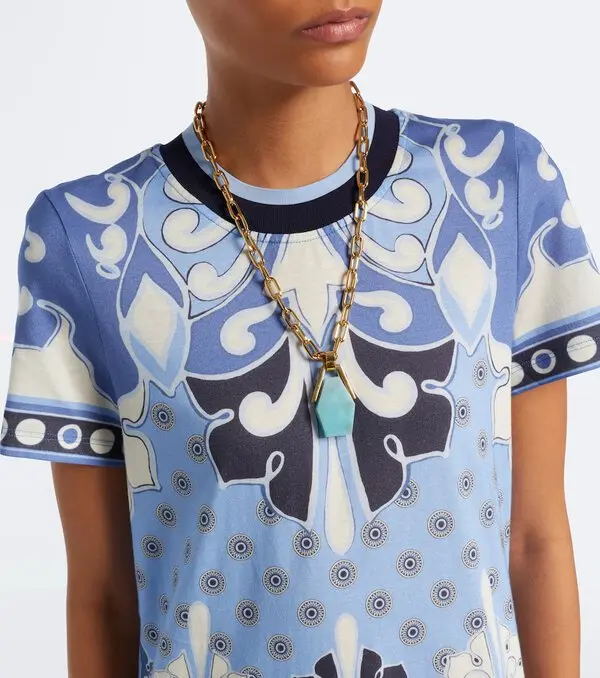 La DoubleJ Sporty Swing Printed Cotton Jersey Midi Dress - Blue