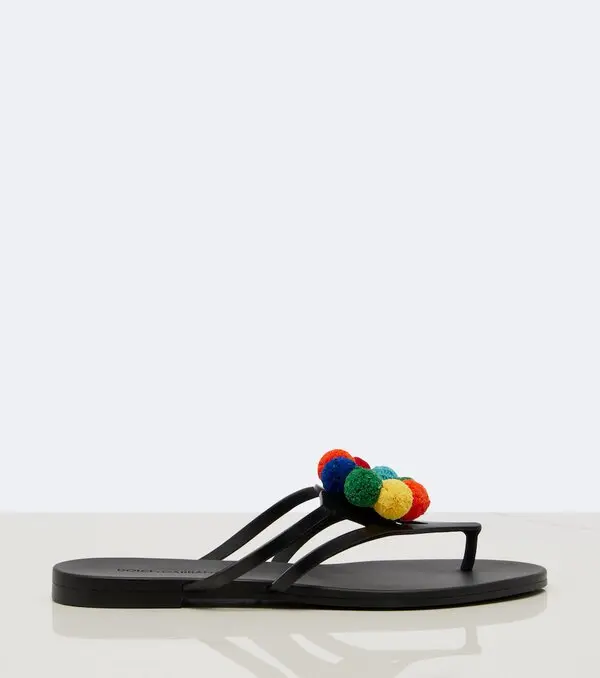 Dolce & Gabbana Embellished Thong Sandals - Black
