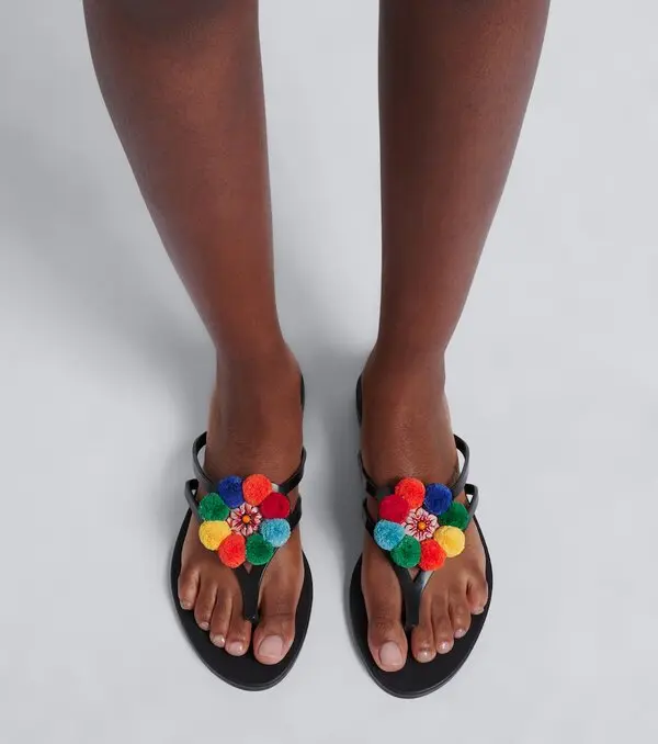 Dolce & Gabbana Embellished Thong Sandals - Black