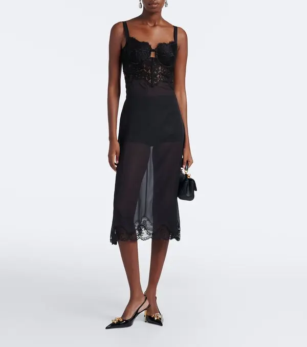 Dolce & Gabbana Lace-trimmed Silk-blend Midi Dress