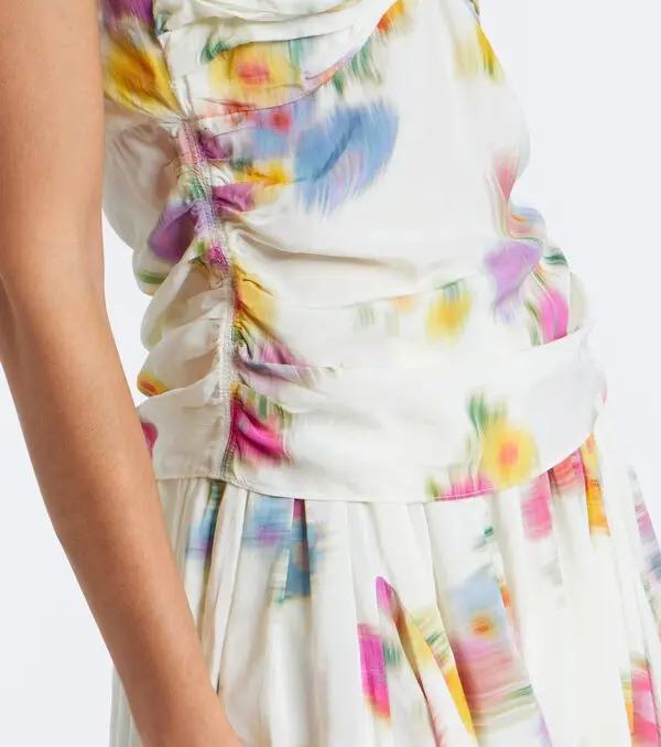 MARANT ETOILE Floral Gathered Satin Top - Multicoloured