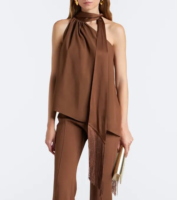 TALLER MARMO Astor Top With Self-tie Collar And Fringe Detail
