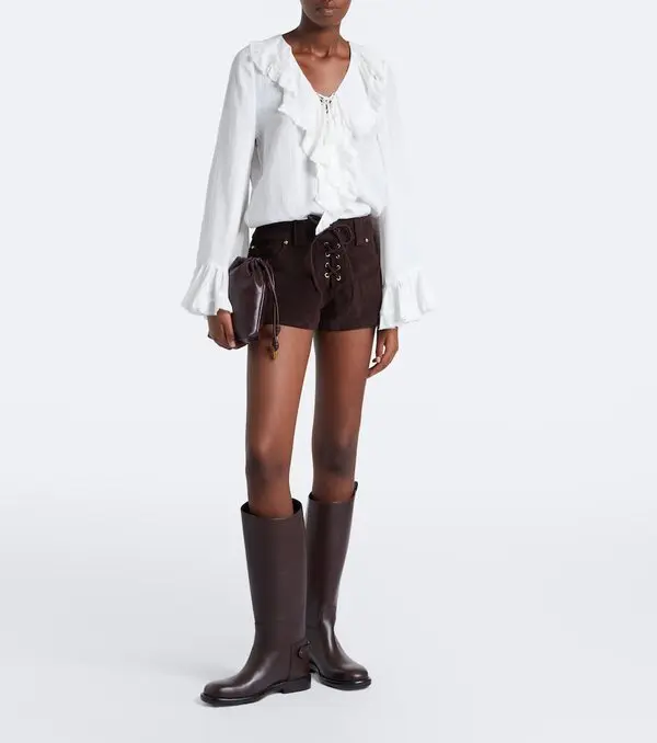 Staud Geo Suede Shorts - Brown