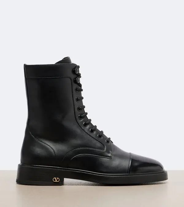 Valentino Garavani Vlogo Lace-up Leather Combat Boots