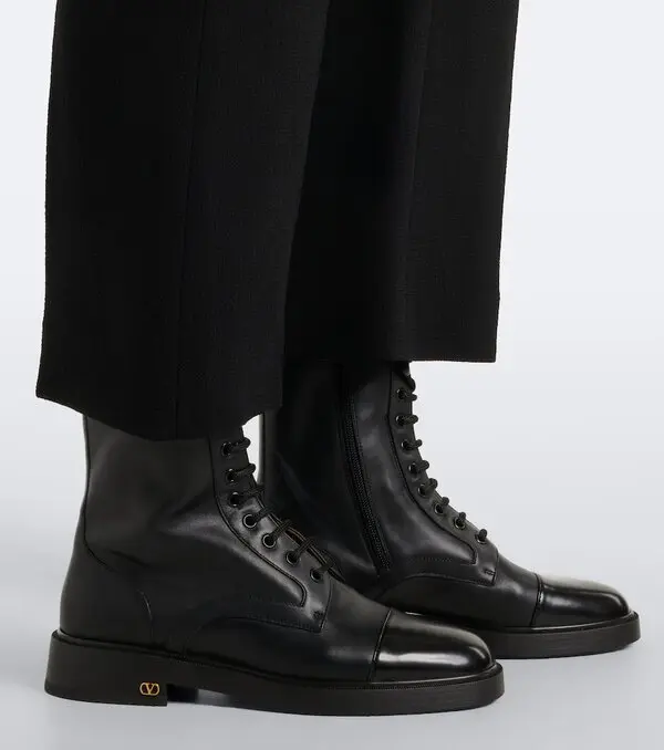 Valentino Garavani Vlogo Lace-up Leather Combat Boots