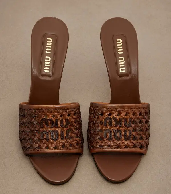 Miu Miu Woven Leather High Heel Mules