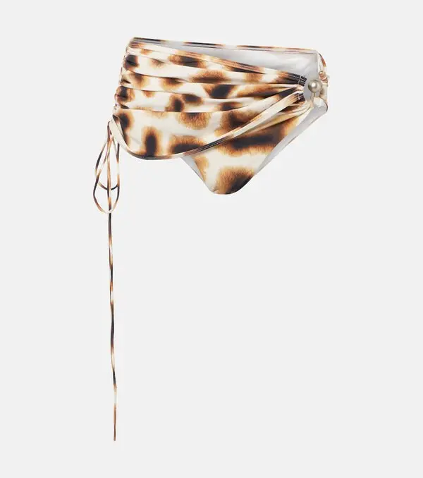 Christopher Esber Orbit Ruched Animal Print Bikini Bottoms