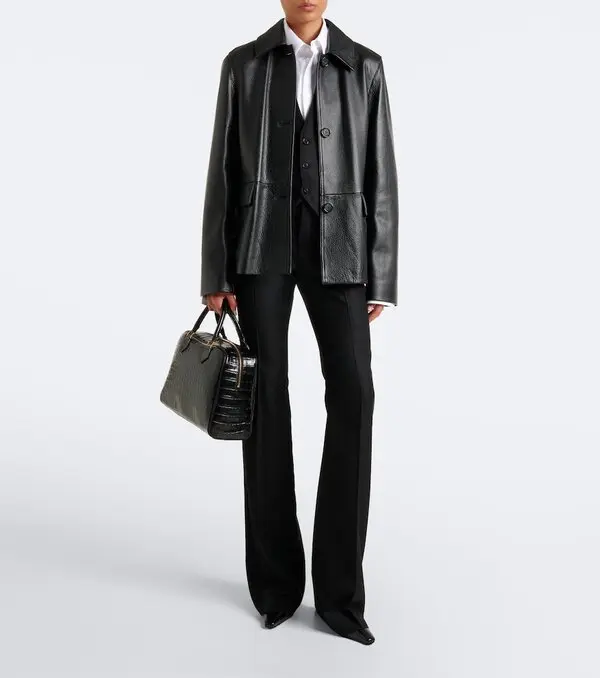 NILI LOTAN Jaclyn Croc-effect Leather Bowling Bag