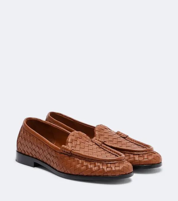 Bottega Veneta Silenzio Intrecciato Leather Loafers - Brown