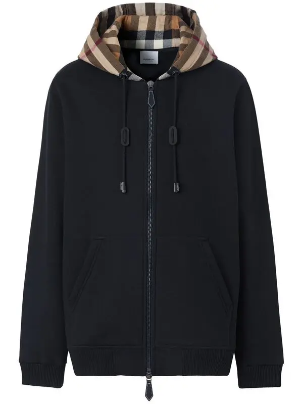 Burberry Checked Cotton Hoodie - Black
