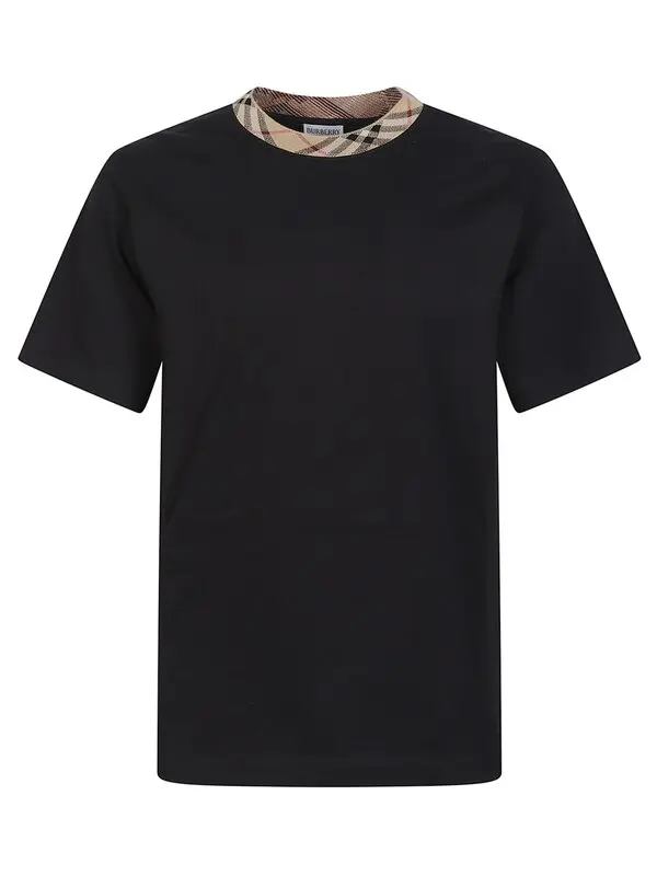 Burberry Checked Collar T-shirt - Black