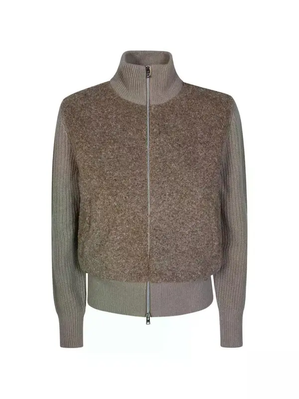 Herno Resort Bouclé-panel Ribbed-knit Cardigan - Brown
