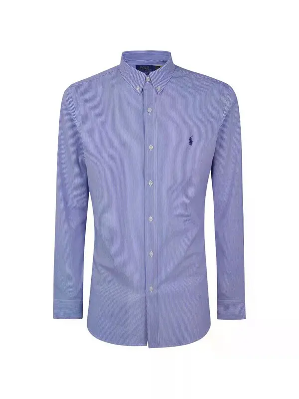 Polo Ralph Lauren Hairline-stripe Embroidered-logo Shirt - Blue