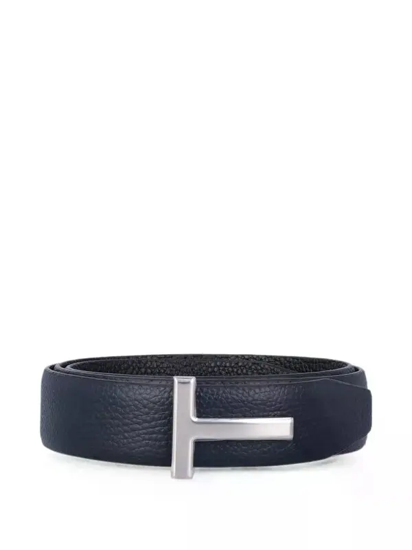 TOM FORD T-buckle Grained-leather Belt - Blue