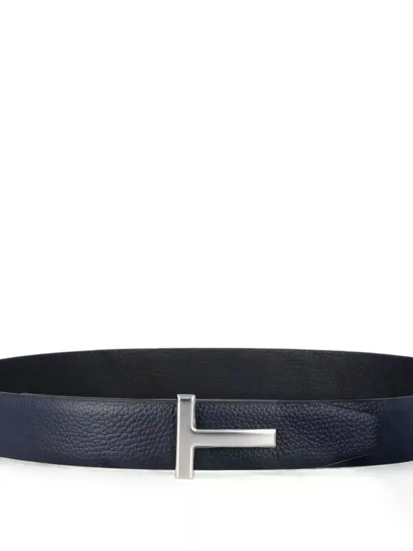 TOM FORD T-buckle Grained-leather Belt - Blue