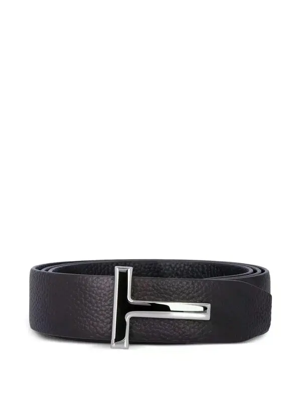 TOM FORD T-logo Pebbled Leather Belt - Brown