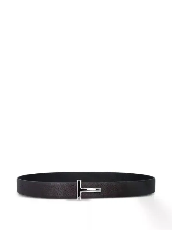 TOM FORD T-logo Pebbled Leather Belt - Brown