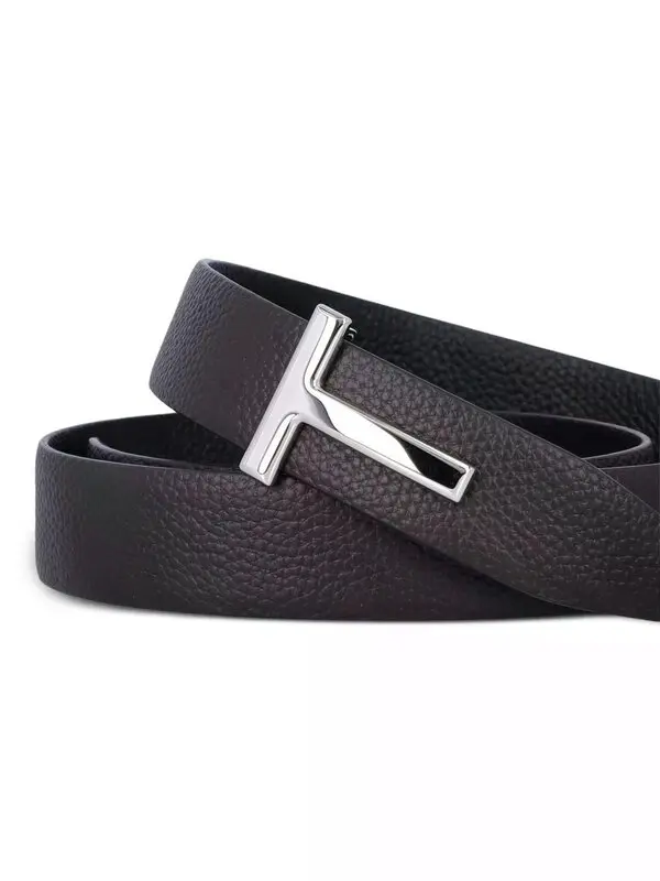 TOM FORD T-logo Pebbled Leather Belt - Brown
