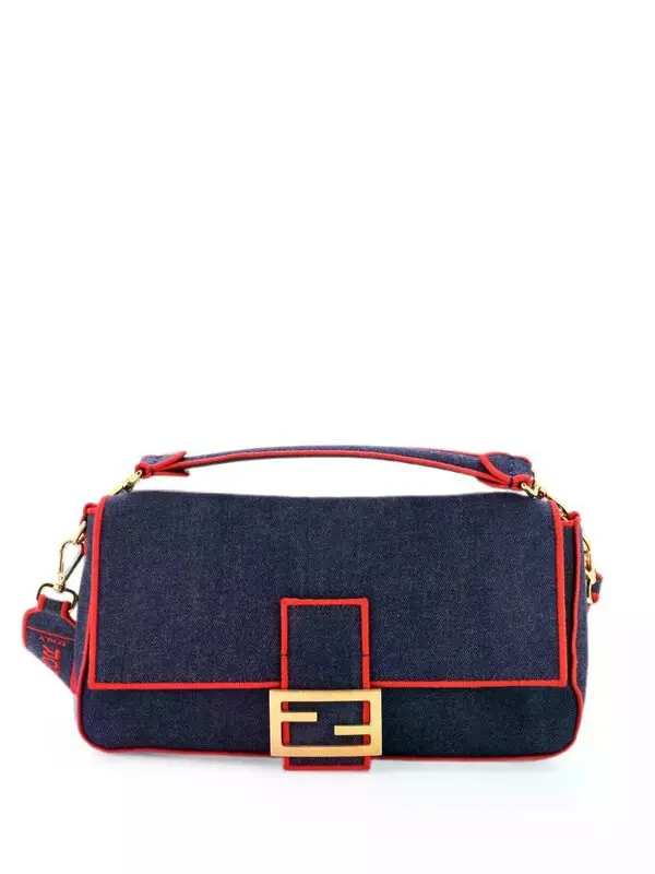 Fendi Baguette Nm Bag Denim Large Crossbody Bag - Blue