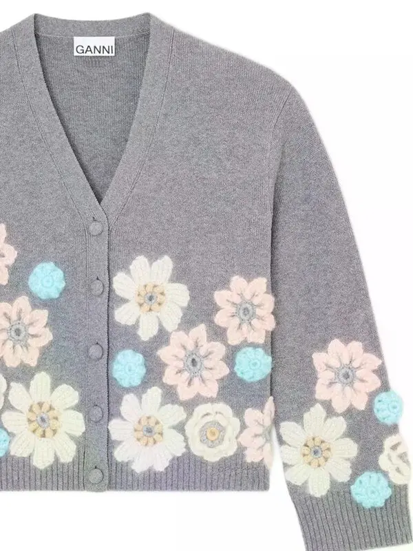 GANNI Floral-applique Knit Cardigan