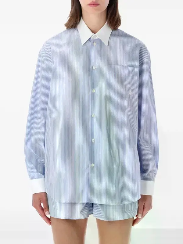 SPORTY & RICH Vertical Stripe Embroidered Logo Shirt