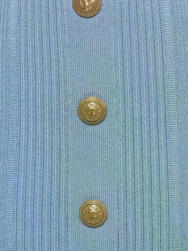 Balmain Rib-knit Button-embellished Fitted Midi Skirt
