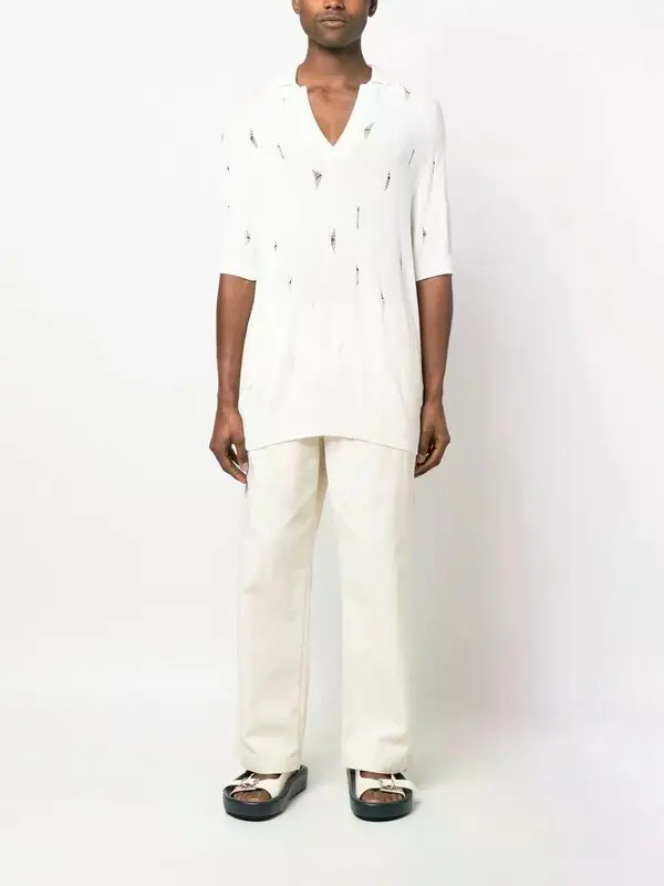 BARROW Extra Long Distressed Polo Shirt - Neutrals