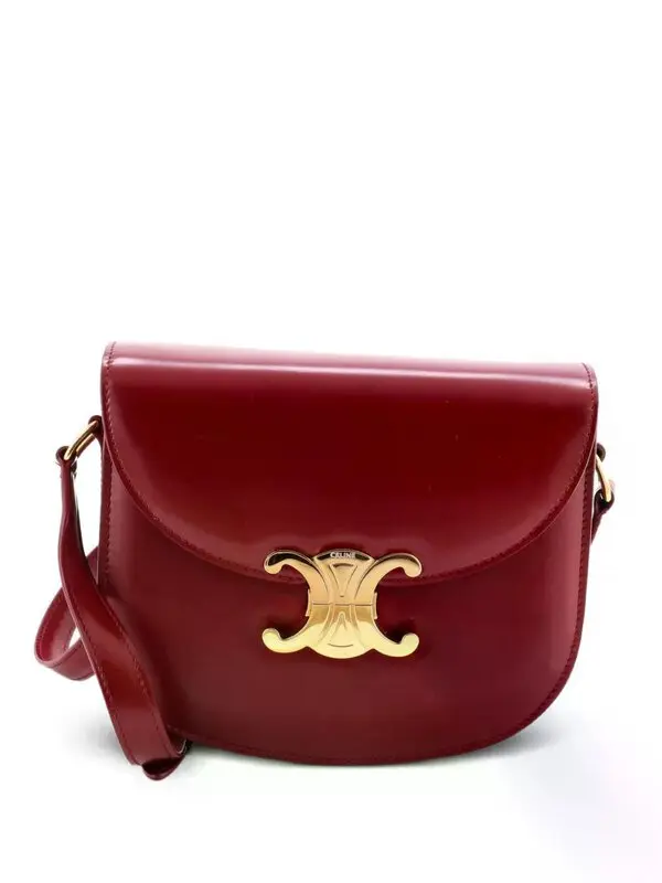 Celine Triomphe Besace Clea Flap Bag Leather Shoulder Bag - Red