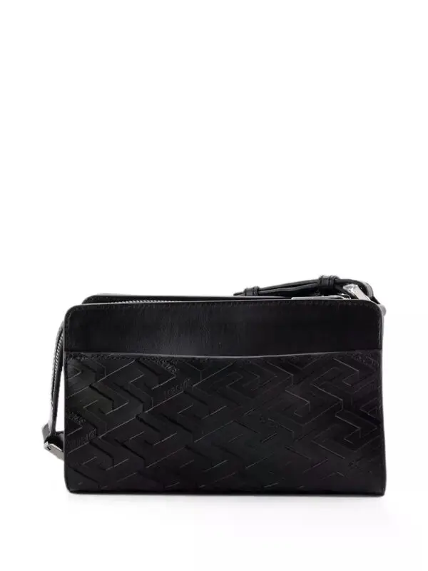 Versace Zip La Greca Embossed Leather Small Crossbody Bag