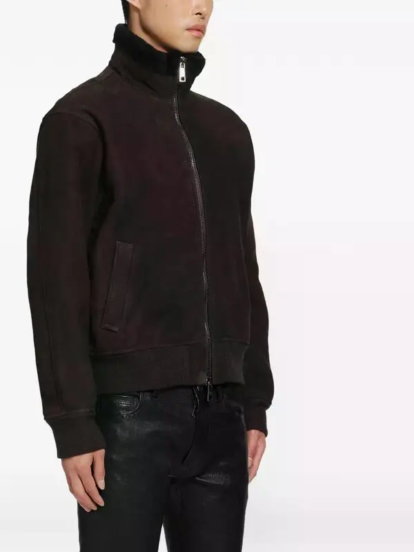 GIORGIO BRATO Shearling-collar Zip-up Leather Jacket - Brown