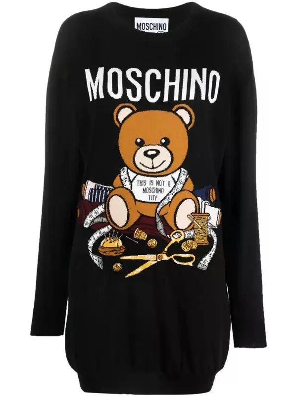Moschino Intarsia-knit Cotton Mini Dress - Black