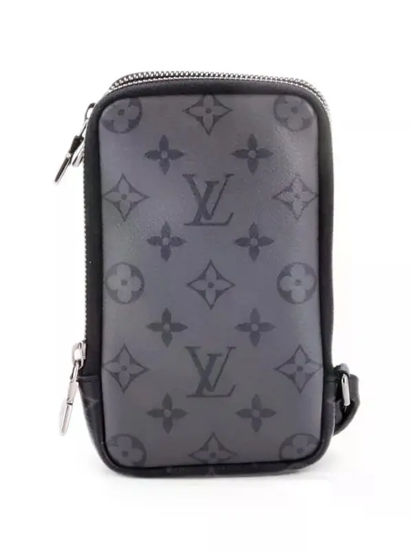 LOUIS VUITTON Double Phone Pouch Reverse Monogram Eclipse Canvas Clutch Bag - Black