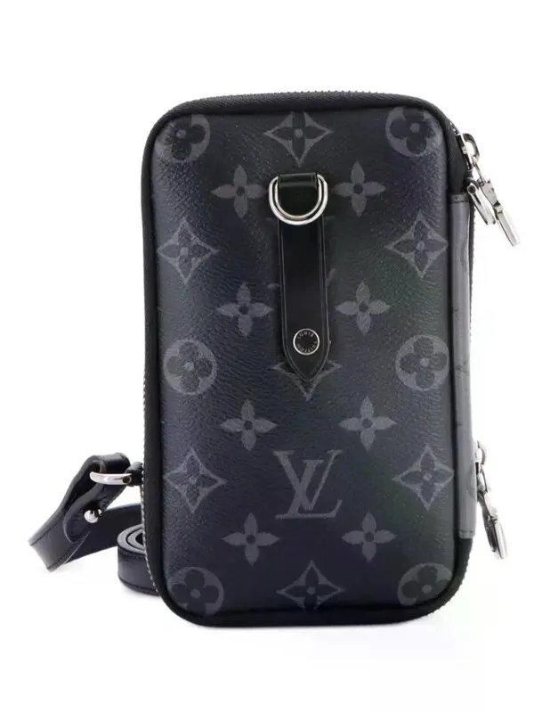 LOUIS VUITTON Double Phone Pouch Reverse Monogram Eclipse Canvas Clutch Bag - Black