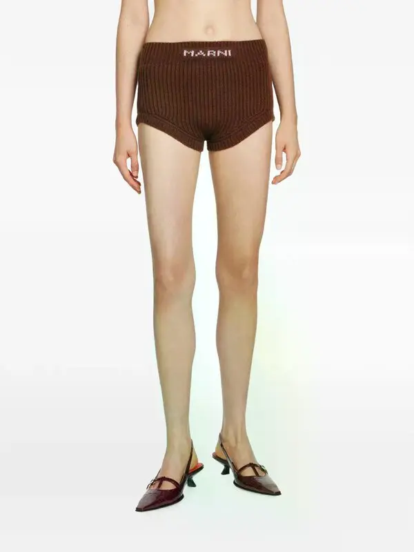 Marni Logo-embroidered Ribbed Mini Shorts - Brown
