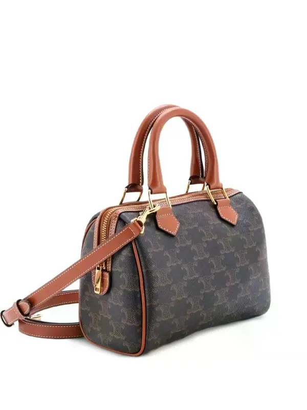 Celine Boston Bag Triomphe Coated Canvas Small Satchel