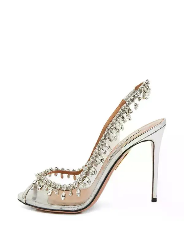 AQUAZZURA Starburst Crystal-embellished Slingback Heeled Pumps - Silver