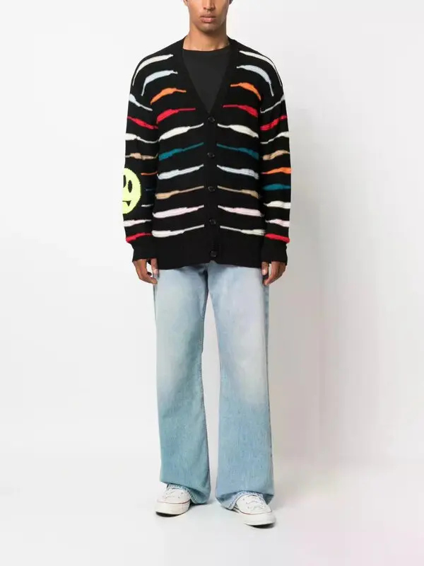 BARROW Striped V-neck Cardigan - Black