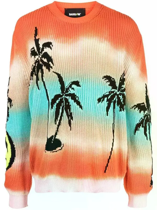 BARROW Palm-tree Print Knit Jumper - Orange