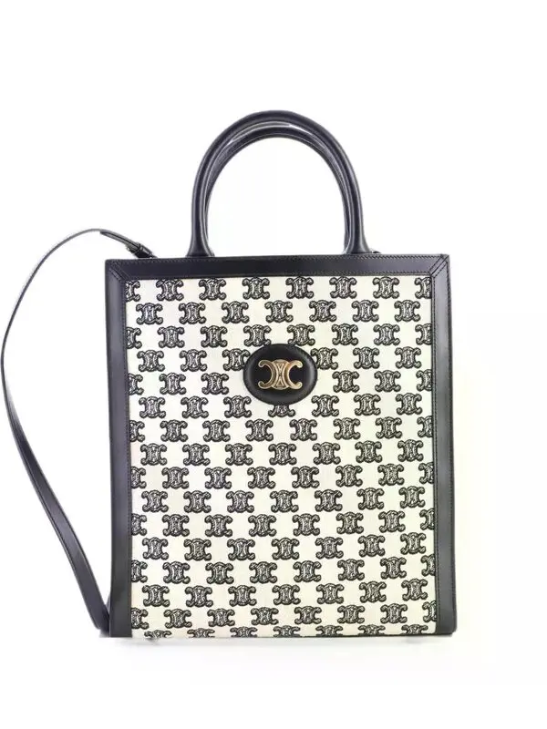 Celine Vertical Cabas Embroidered Canvas With Leather Small Tote Bag - Black