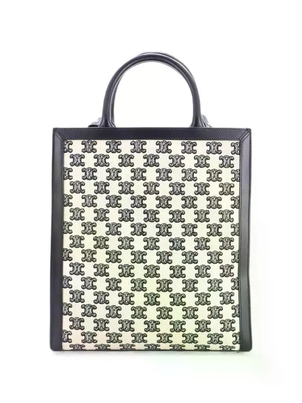 Celine Vertical Cabas Embroidered Canvas With Leather Small Tote Bag - Black