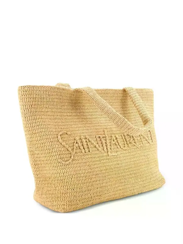 Saint Laurent Raffia Logo Tote Bag - Neutrals