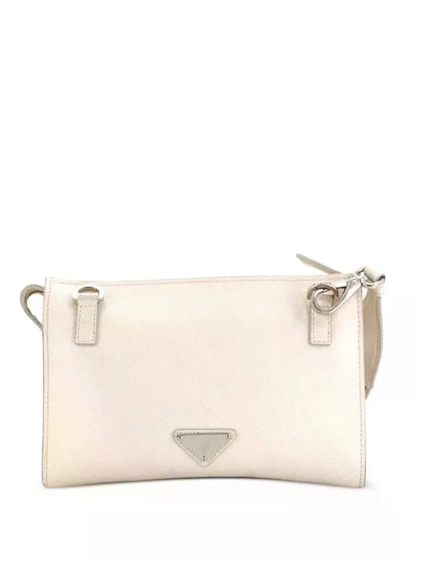 Prada Triangle Logo Zip Messenger Bag Embossed Saffiano Leather Small Crossbody Bag