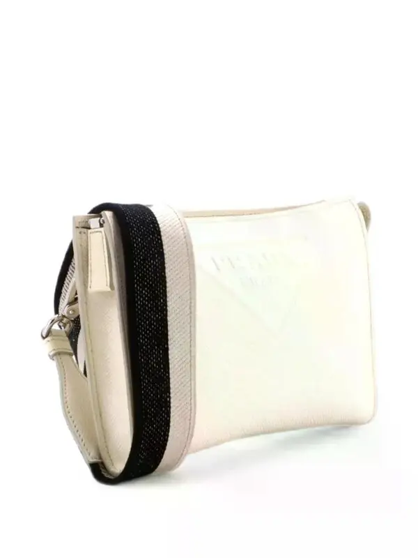 Prada Triangle Logo Zip Messenger Bag Embossed Saffiano Leather Small Crossbody Bag