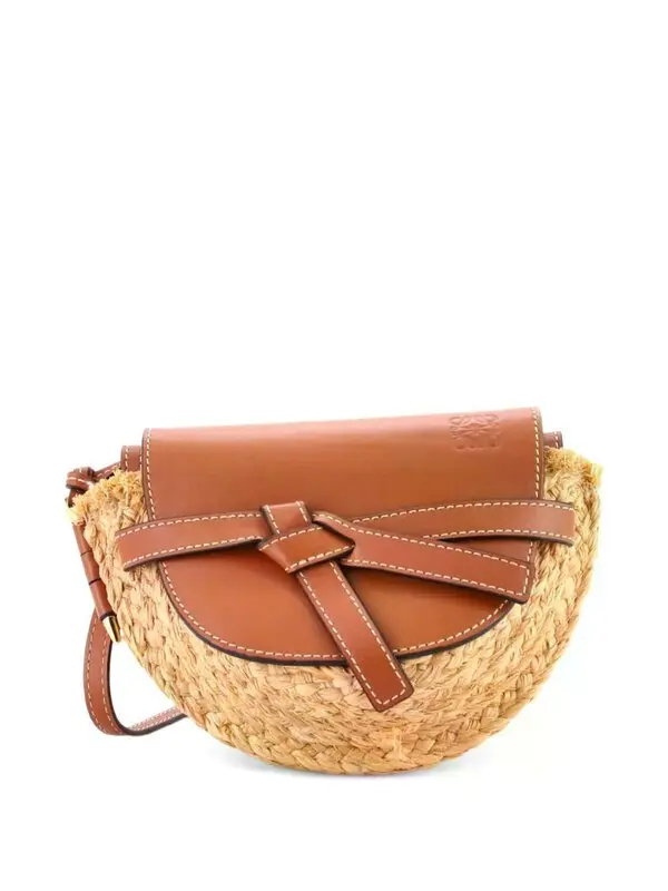 Loewe Gate Leather Shoulder Leather With Raffia Mini Crossbody Bag