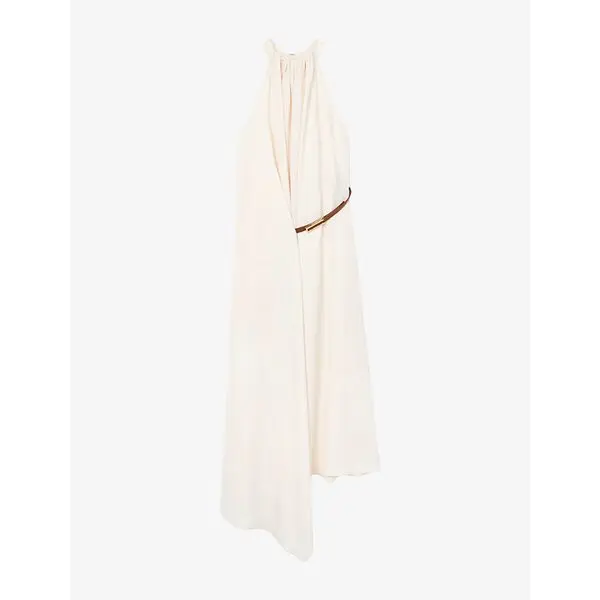 REISS Evie Gathered Half-belt Woven Maxi Dress - Ivory