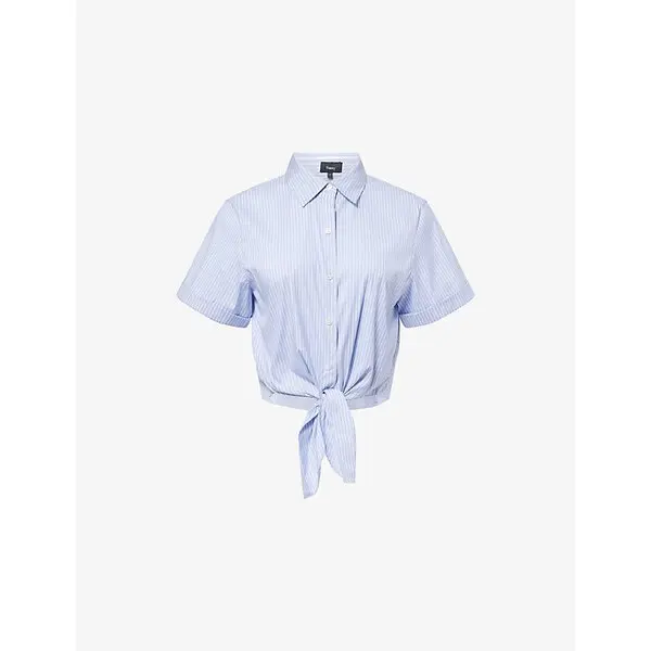 Theory Tie-front Pinstripe Cotton-blend Shirt - Blue Multi
