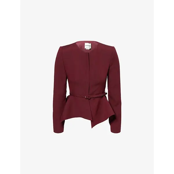Roland Mouret Peplum Asymmetric Wool-and-silk Jacket - Burgundy